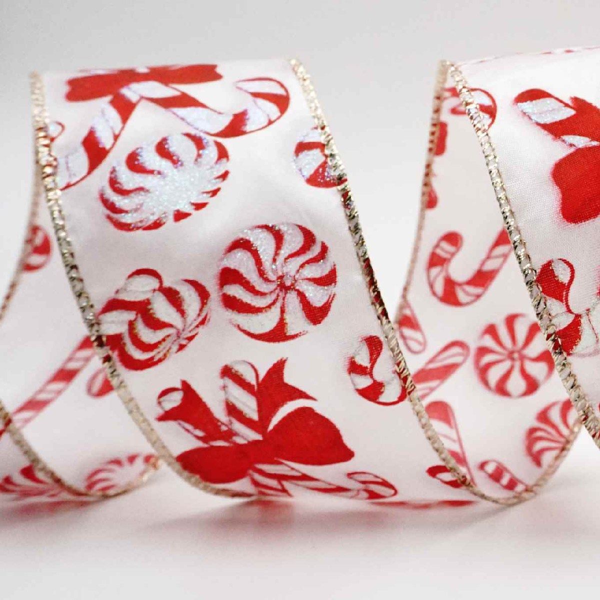 Bow-tied Candy Canes Ribbon | Glitter Wired Christmas Ribbon - KING YOUNG